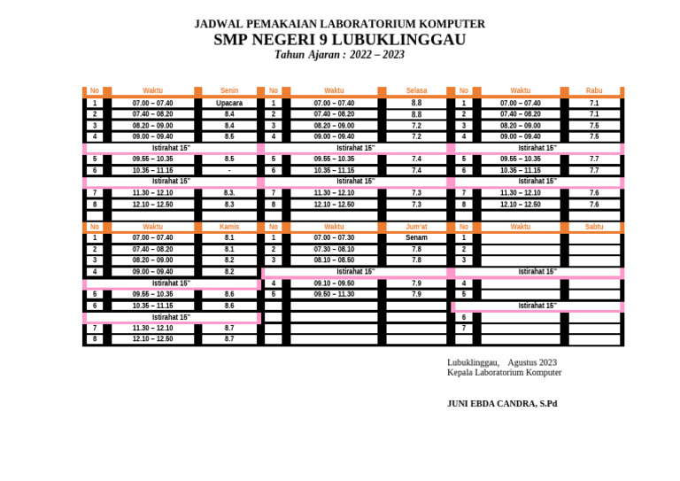 Jadwal Pemakaian Laboratorium Komputer | PDF