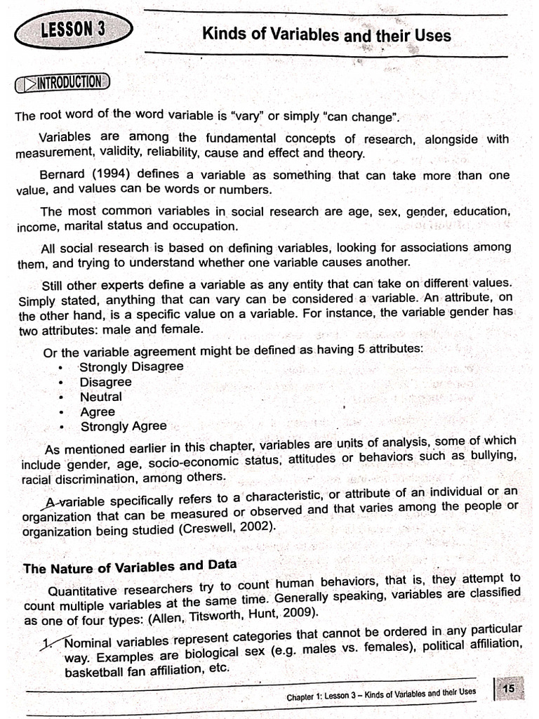 Kinds of Variables and Their Uses | PDF