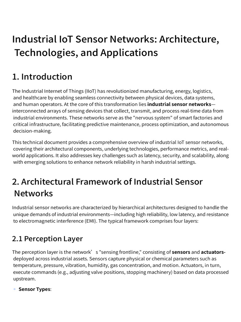 Industrial IoT Sensor Networks - Architecture, Technologies, and Applications | PDF | Internet ...