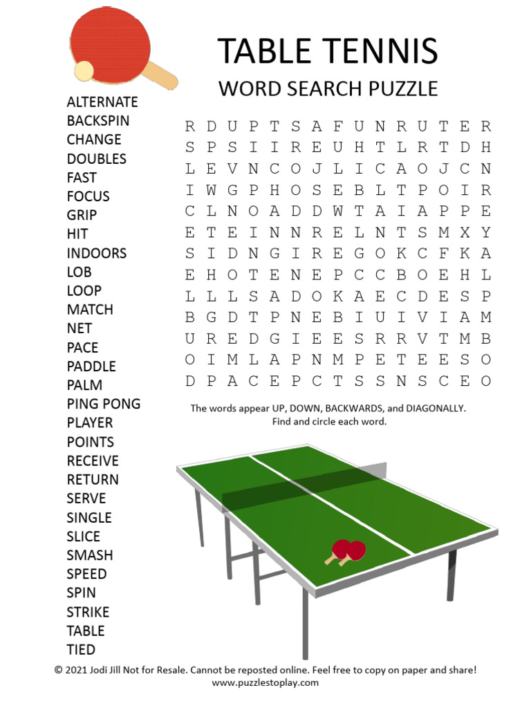 Table Tennis Word Search Puzzle File | PDF