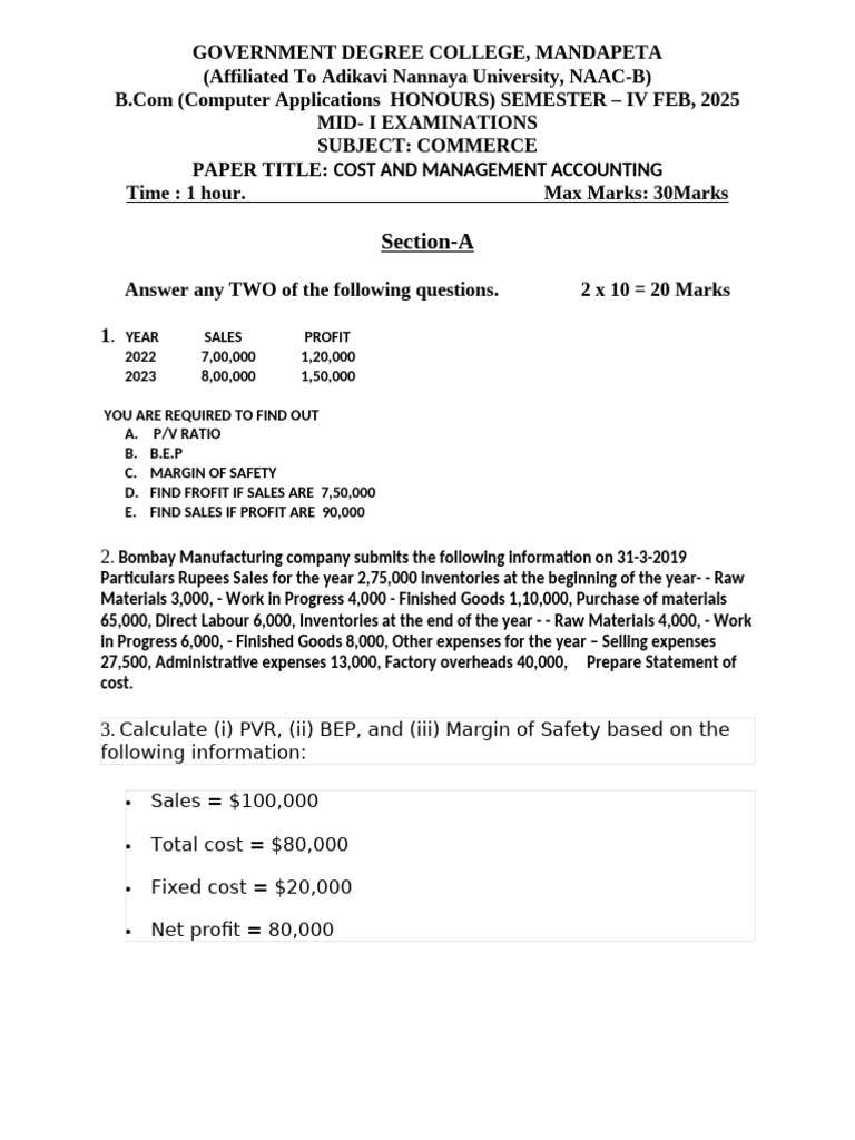 Sem-IV Cost and Management Accounting | PDF