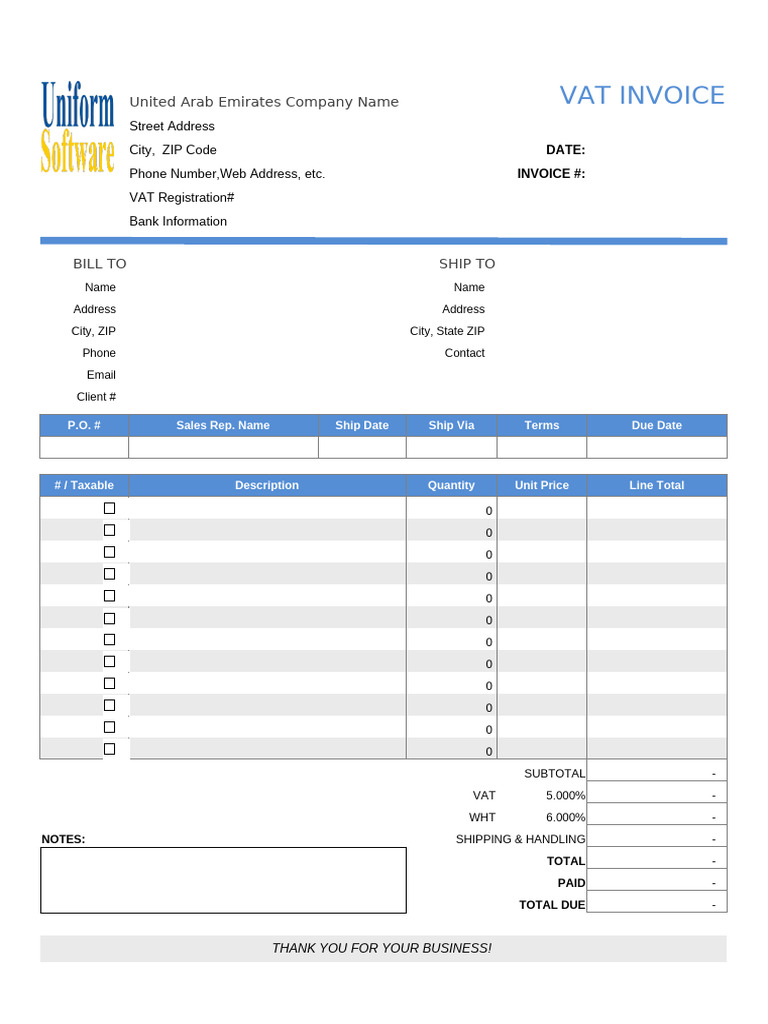 Unitedarabemirates Billing Form Lite | PDF | Invoice | Taxes