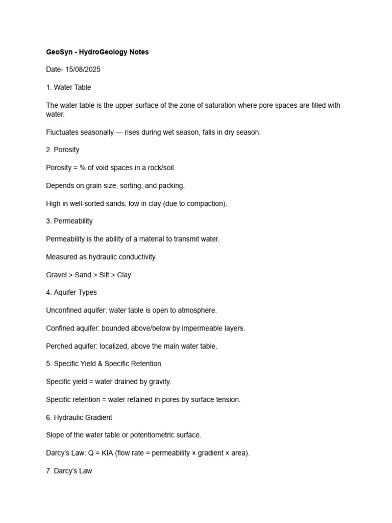 GeoSyn - HydroGeology Notes | PDF | Aquifer | Groundwater