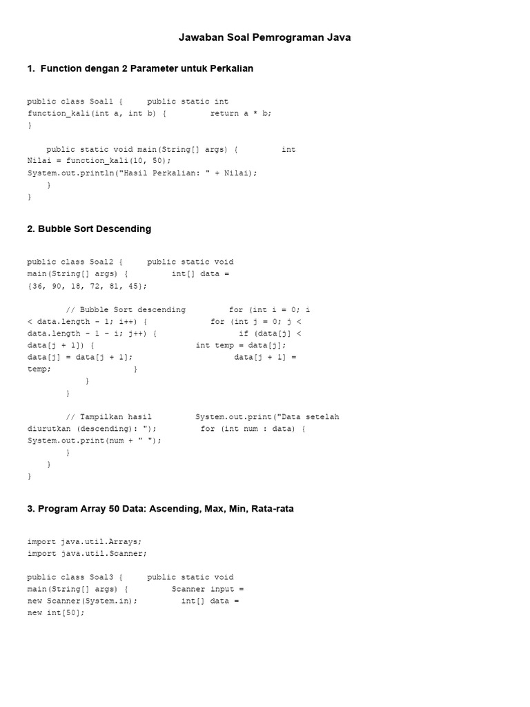 Jawaban Soal Pemrograman Java | PDF