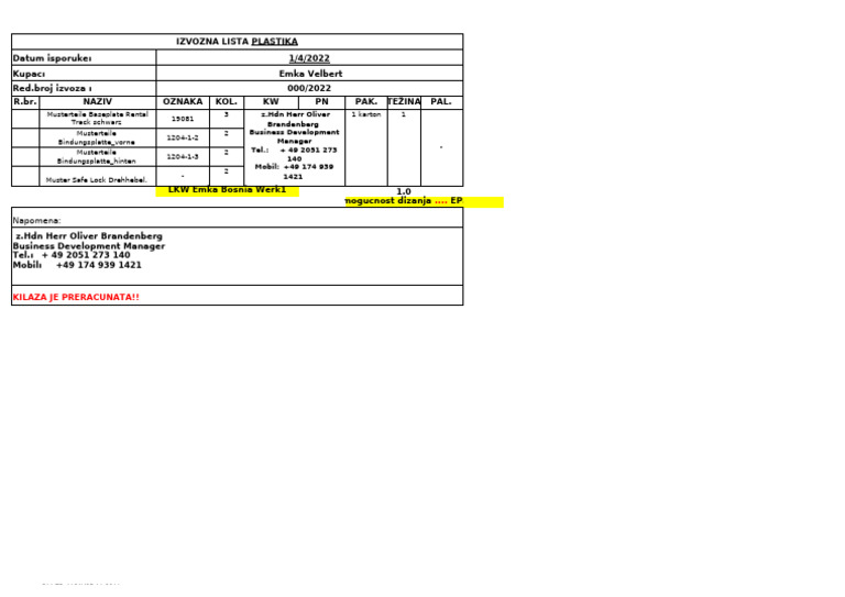 04.01. Musterteile Emka Velbert - LKW Emka Bosnia Werk1 | PDF