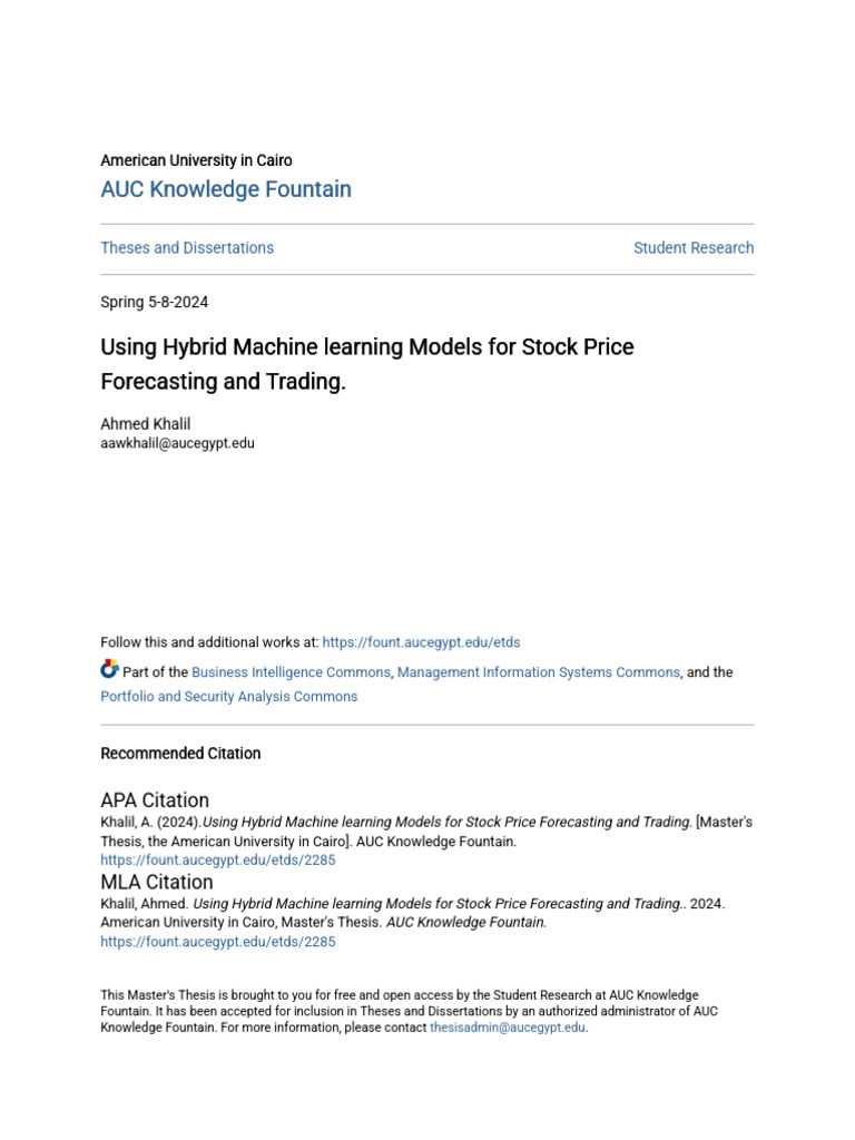 Using Hybrid Machine Learning Models For Stock Price Forecasting | PDF | Forecasting | Technical ...