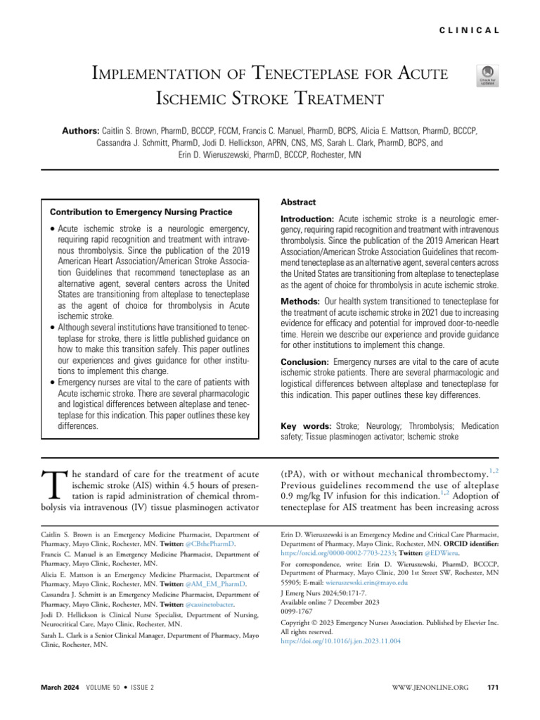 Tenecteplase Implementation for Stroke Care | PDF | Stroke | Ct Scan