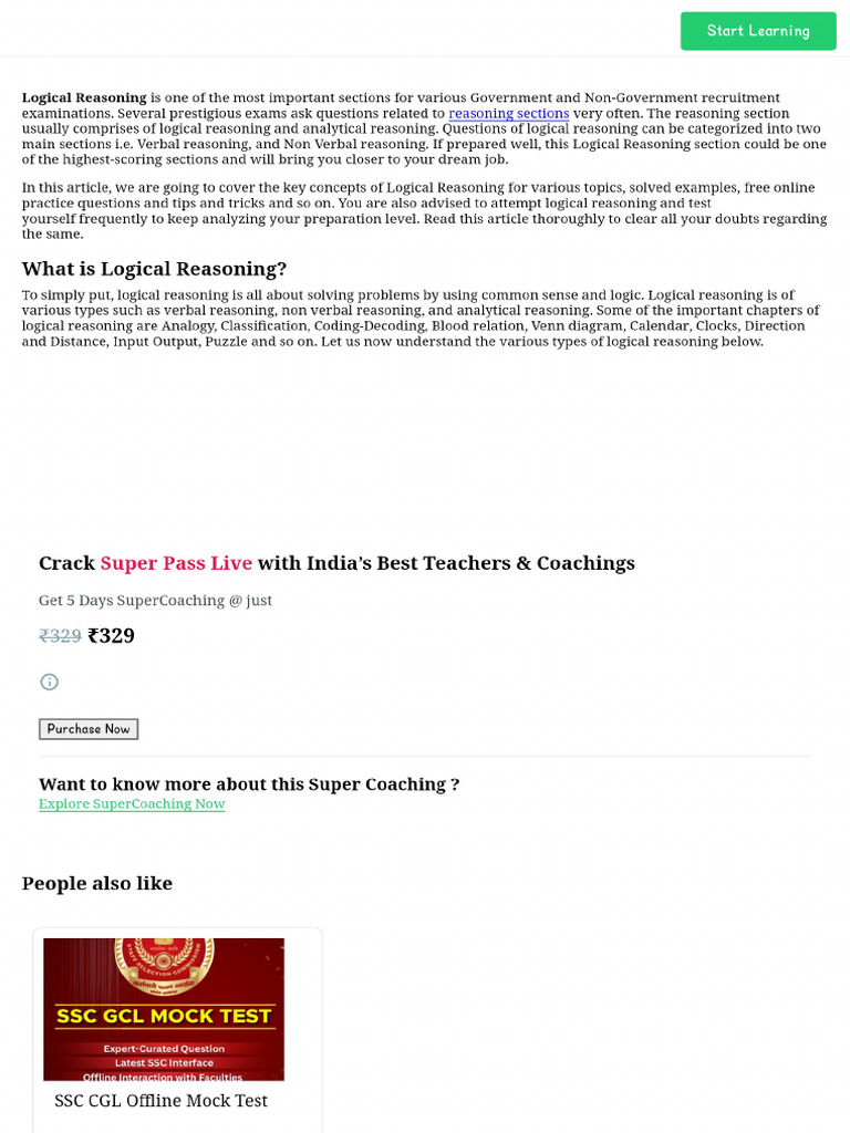 Logical Reasoning - Learn Concepts With Solved Examples & Practice! | PDF
