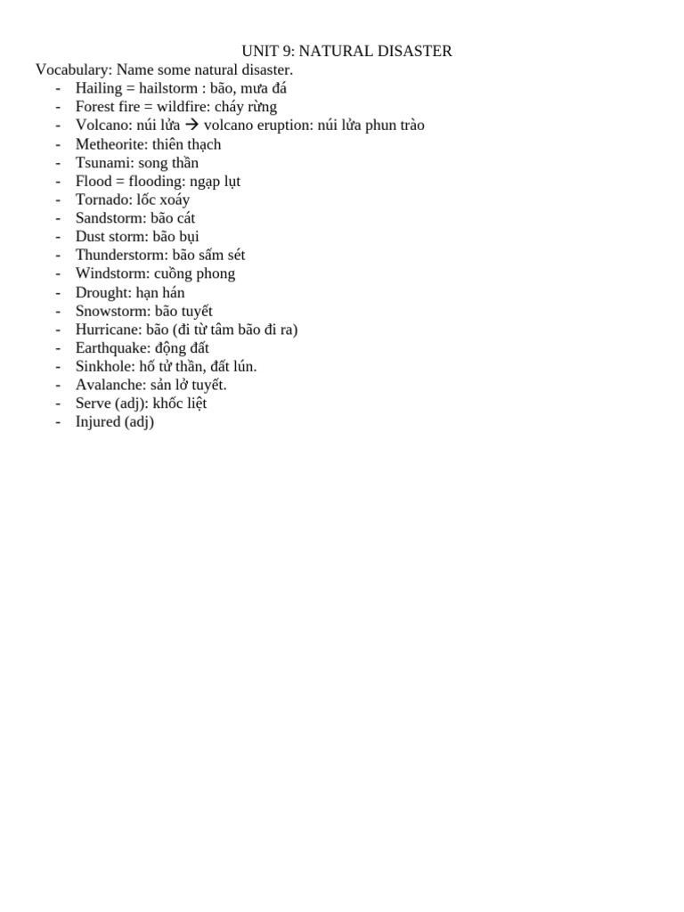 UNIT 9 - Natural Disaster - T V NG - L P 8 | PDF