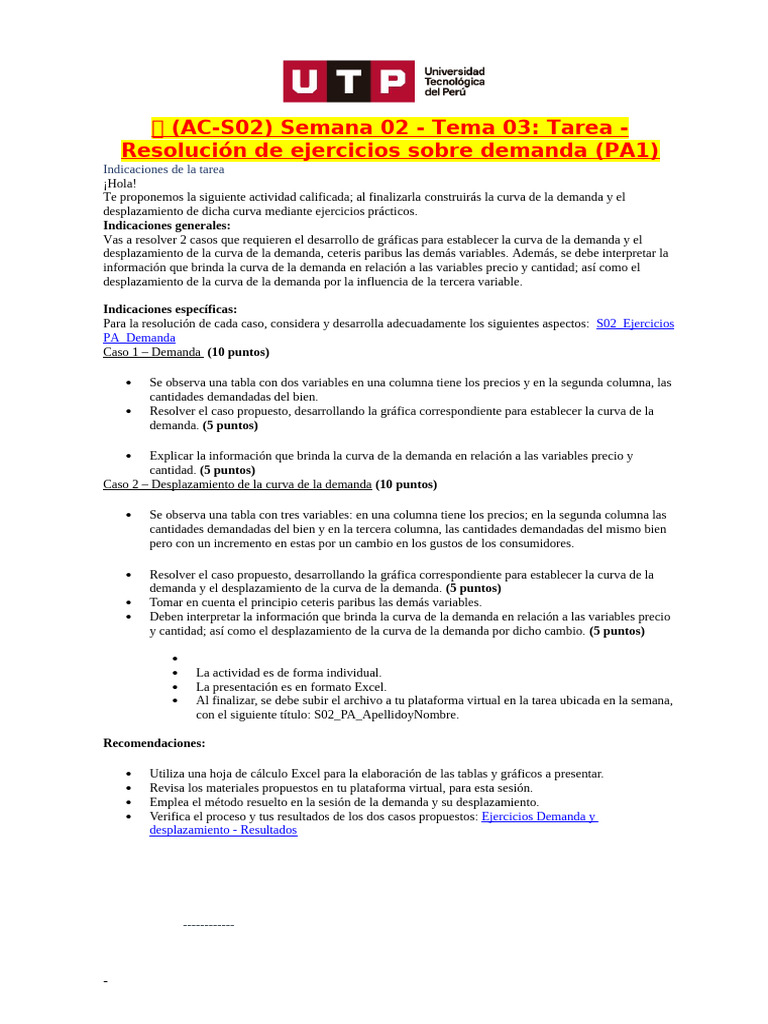 ? (AC-S02) Semana 02 - Tema 03 Tarea - Resolución de ejercicios sobre demanda (PA1 ...