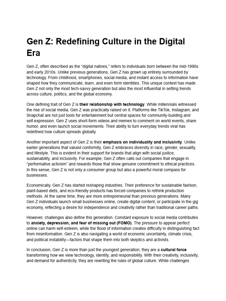 Gen Z - Redefining Culture in The Digital Era | PDF | Social Media ...