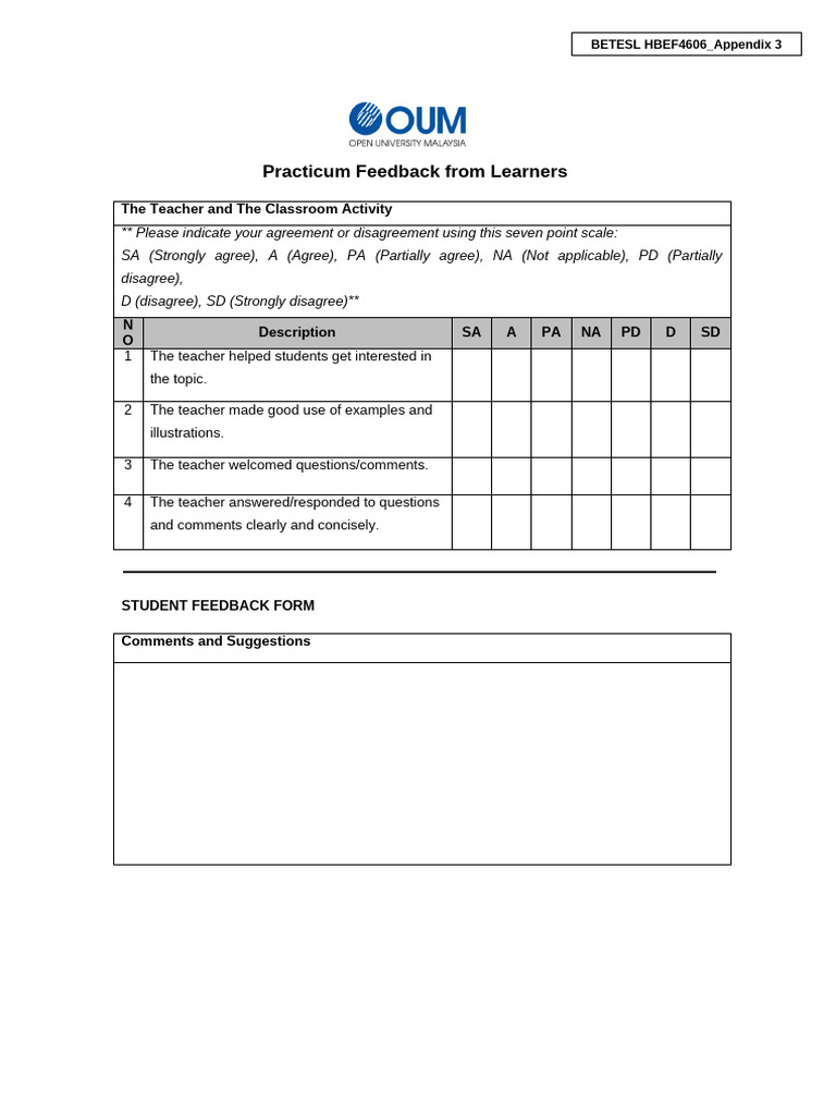 Appendix 3- Practicum Feedback Form 2 | PDF