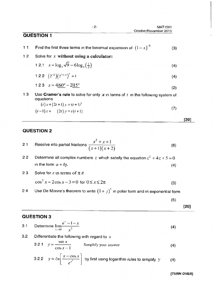 MAT1581 2015 10 E 1Np1 | PDF