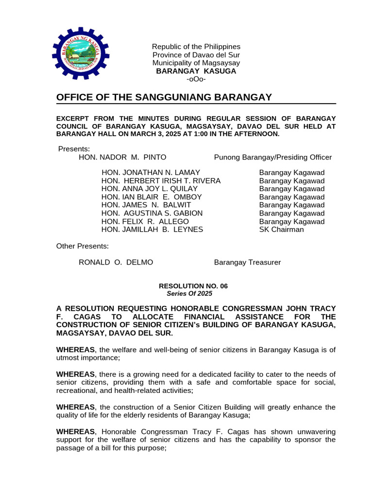 Resolution for Senior Citizen Building | PDF