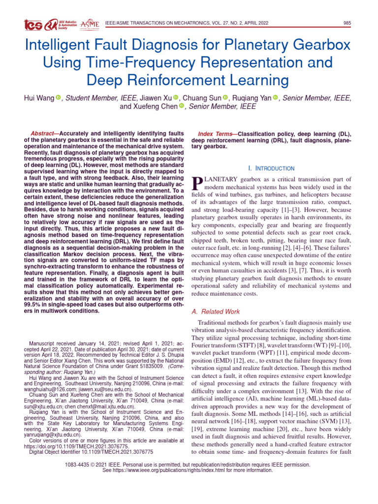 Intelligent Fault Diagnosis For Planetary Gearbox Using Time-Frequency Representation and Deep ...