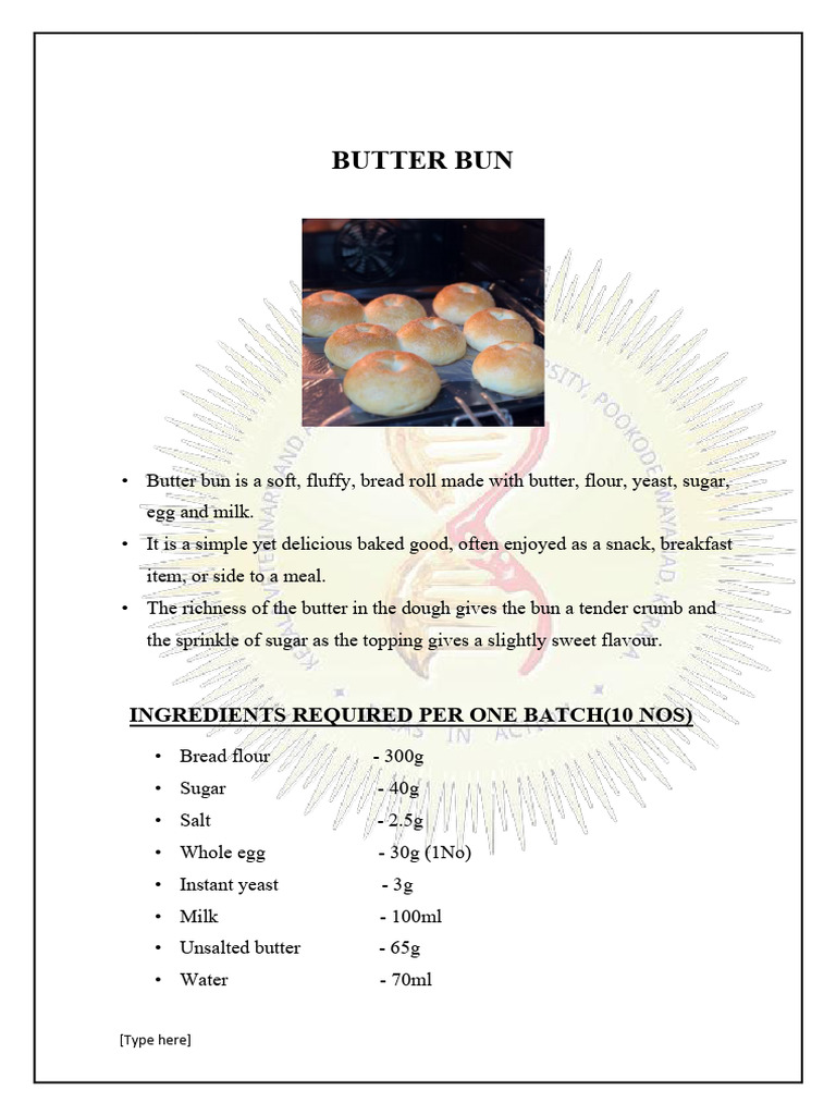 Butter Bun Recipe and Production Guide | PDF