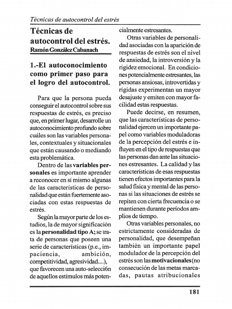 Técnicas de Autocontrol Del Estrés | PDF