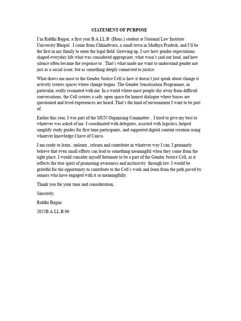 Sop Riddhi Bajpai GJC | PDF