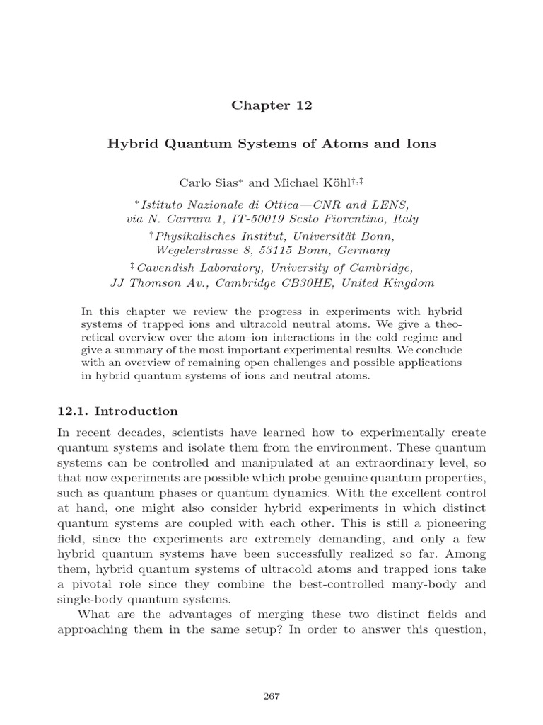 Hybrid Quantum Systems: Atoms and Ions | PDF | Cross Section (Physics ...