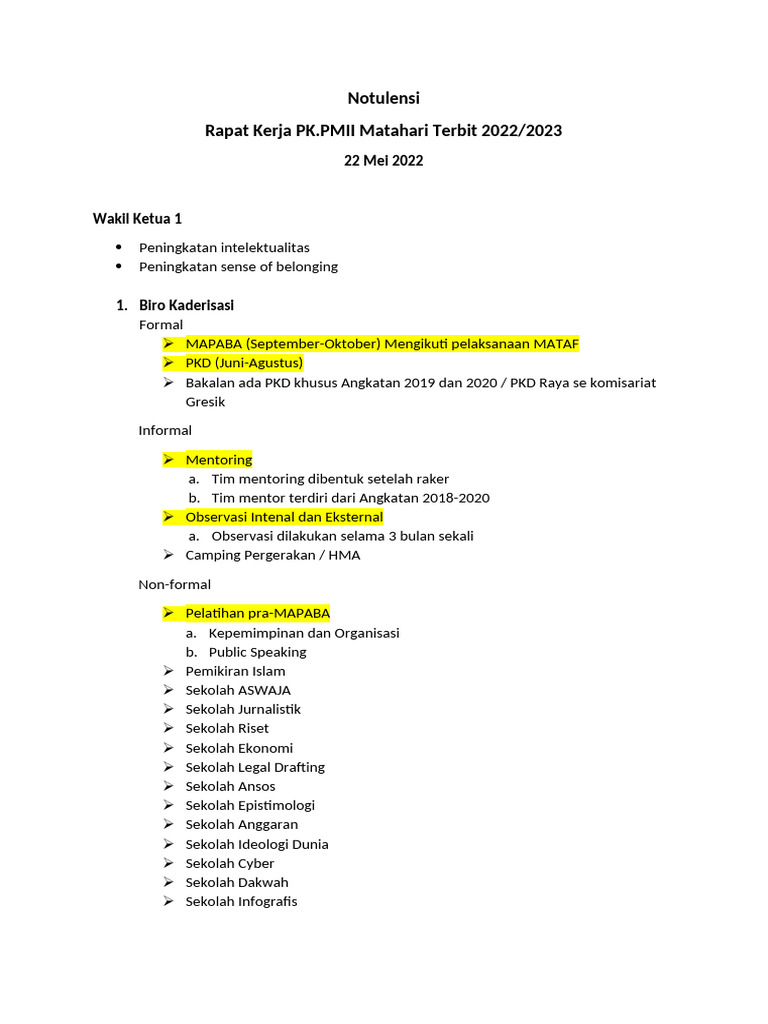 Notulensi Rapat Kerja 2 | PDF