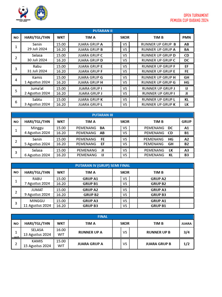 Jadwal Pbot 2024 Baru | PDF