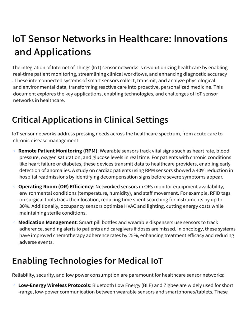IoT Sensor Networks in Healthcare - Innovations and Applications | PDF ...