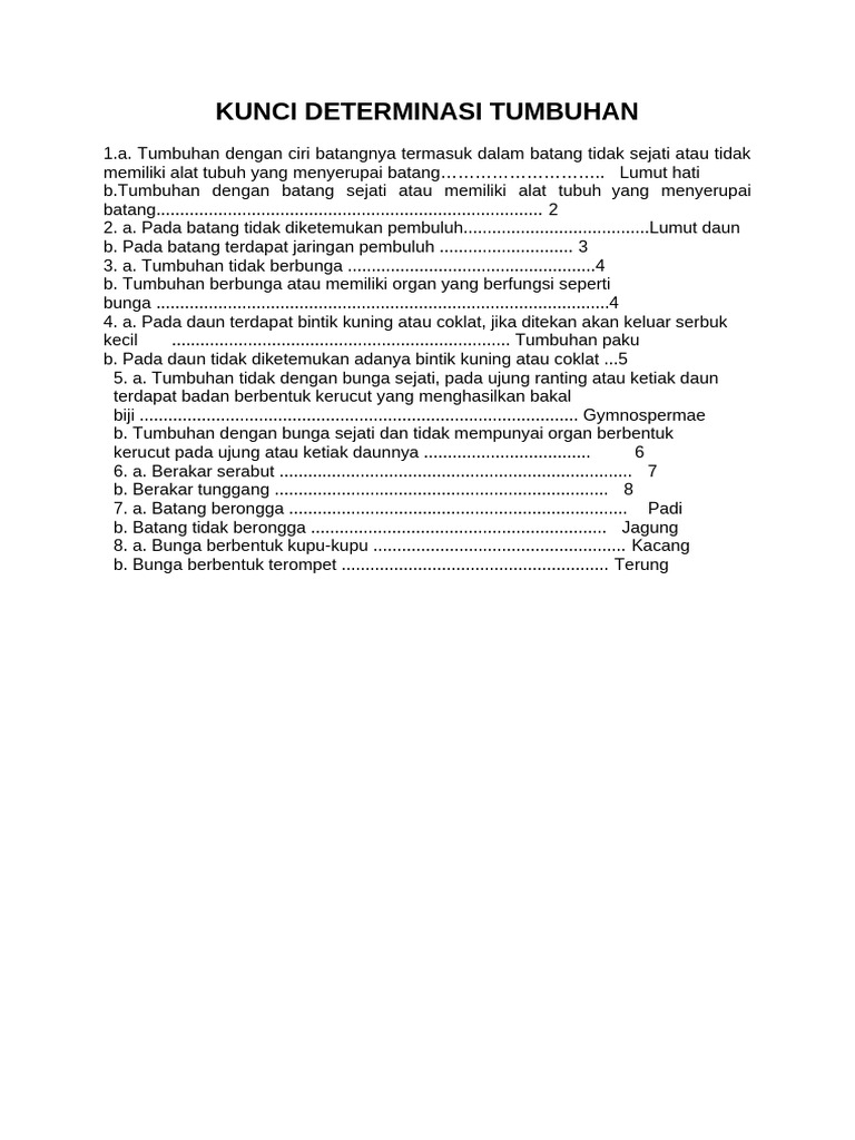 Kunci Determinasi Tumbuhan Sejati | PDF