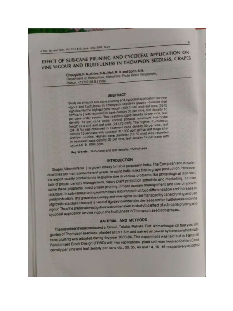 Effect of Sub-Cane Pruning and Cycoceal Application On Vine Vigour and ...