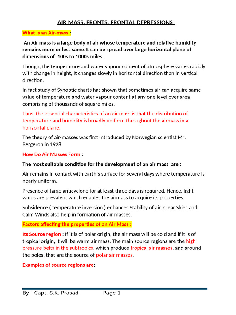 Met - Chap 24,25 - Air Mass, Fronts, Frontal Depression | PDF ...