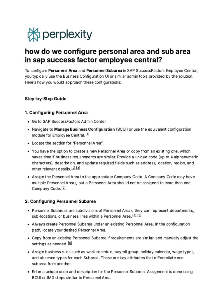 Configuring Personnel Areas in SAP EC | PDF