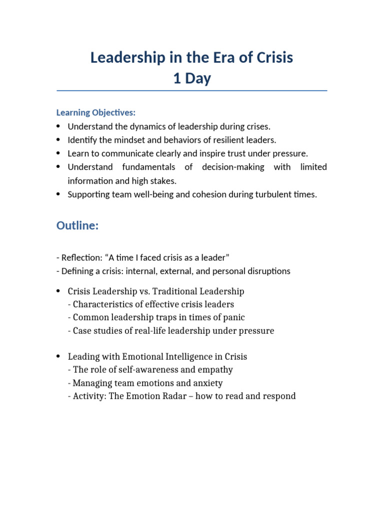 Crisis Leadership Essentials | PDF