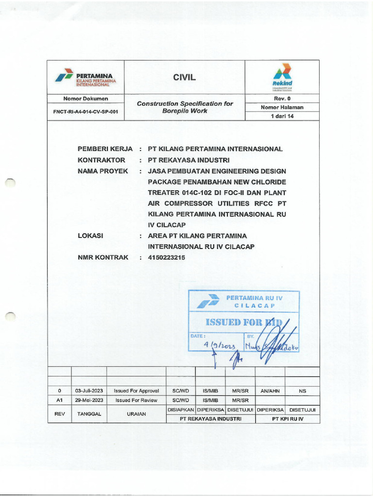 CV-SP-001 - Construction Spec. For Bore Pile | PDF