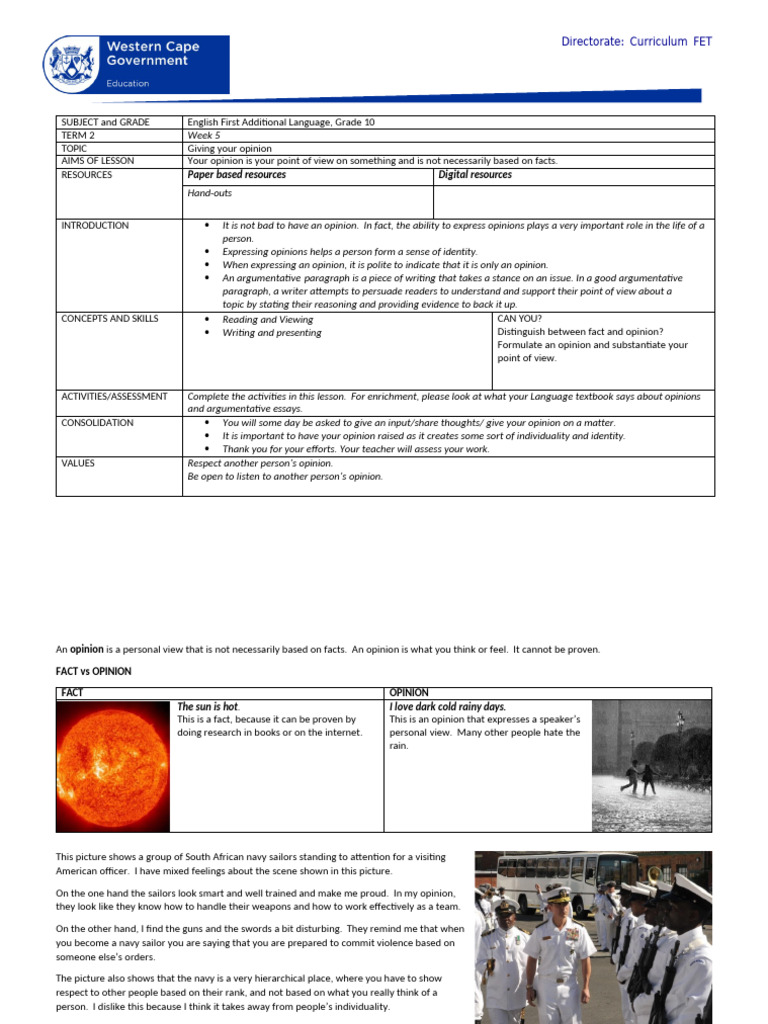 English FAL Grade 10 Term 3 Week 5 - 2020 | PDF | Essays | Opinion