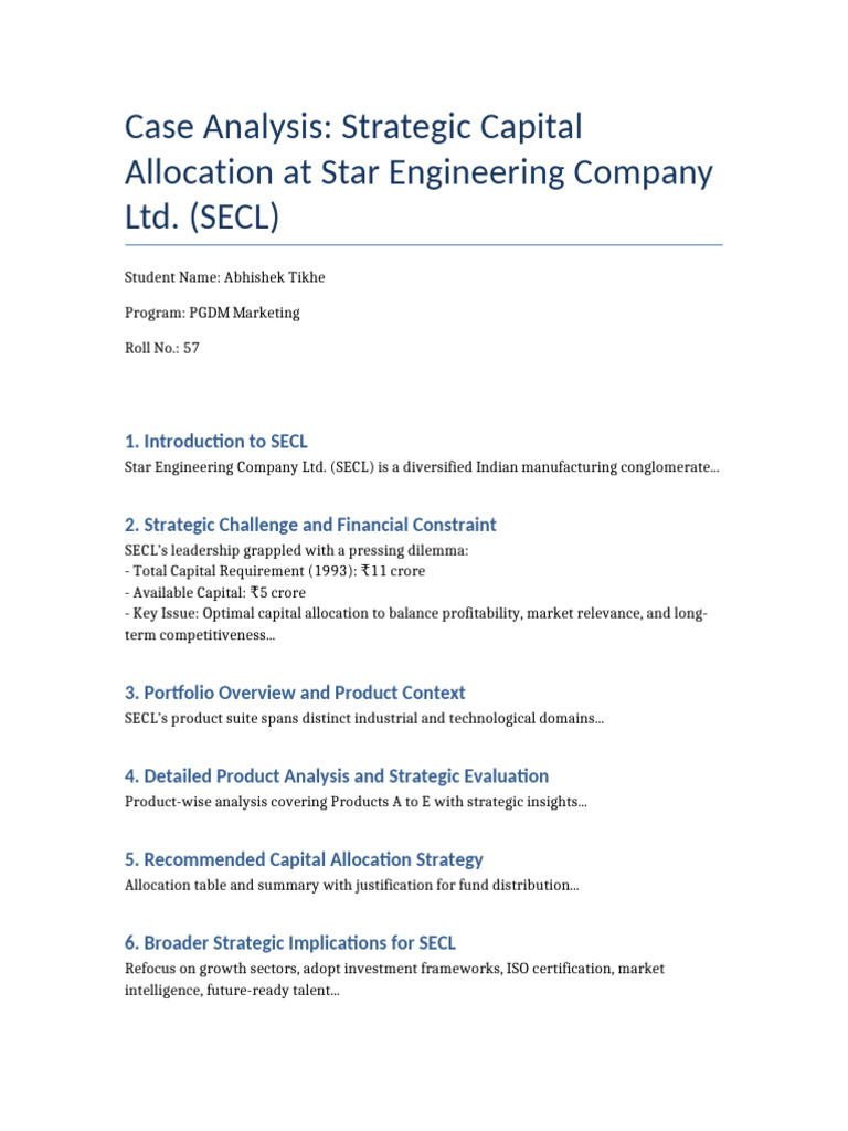 Strategic Capital Allocation at SECL | PDF