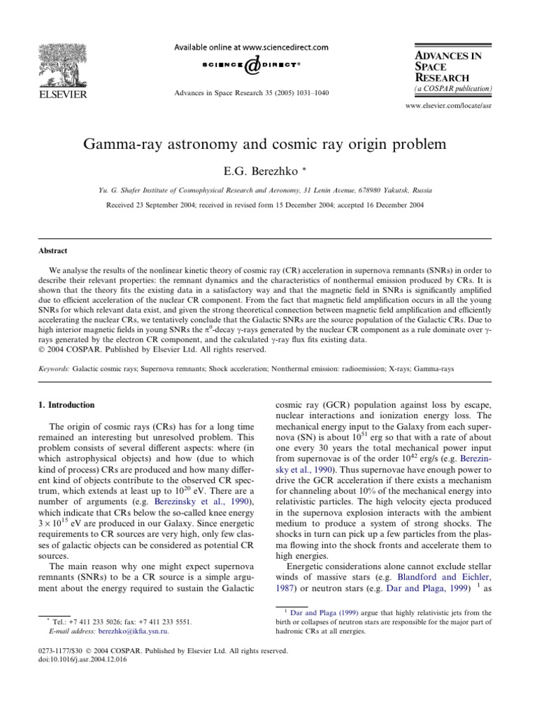 Gamma-ray Astronomy and Cosmic Rays | PDF | Supernova | Electron