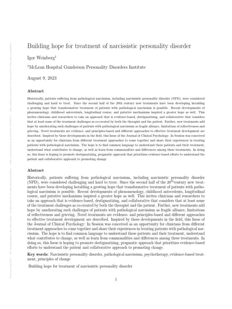 Hope for Narcissistic Personality Disorder Treatment | PDF ...