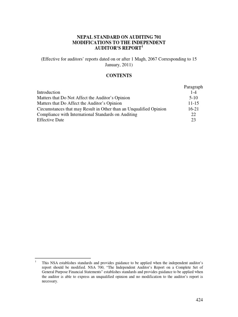 Nsa 701 | PDF | Auditor's Report | Accounting