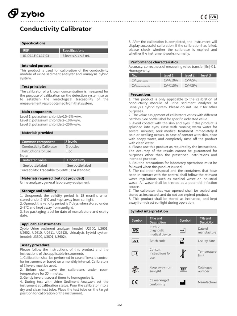 Conductivity Calibrator for Urinalysis | PDF | Calibration