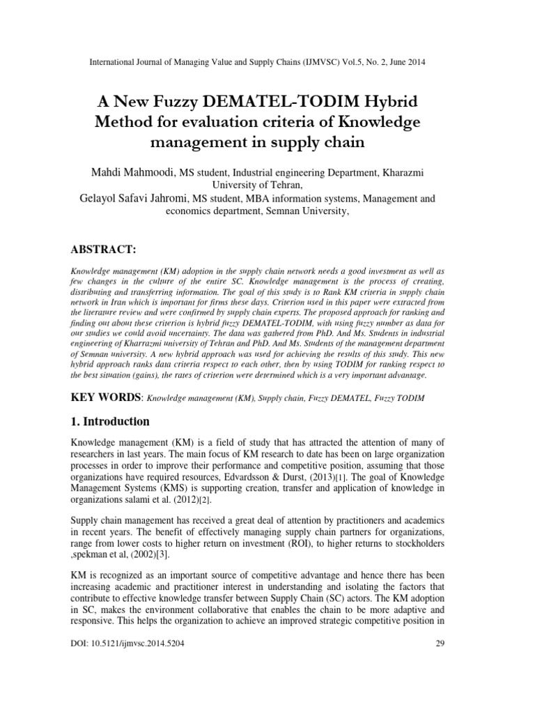 A New Fuzzy DEMATEL-TODIM Hybrid Method For Evaluation Criteria of Knowledge Management in ...