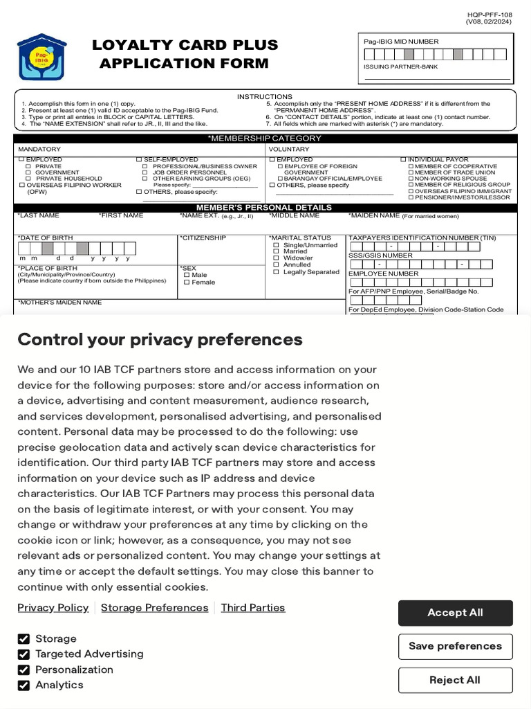 Pag-IBIG Loyalty Card Plus Application Form | PDF | Identity Document ...