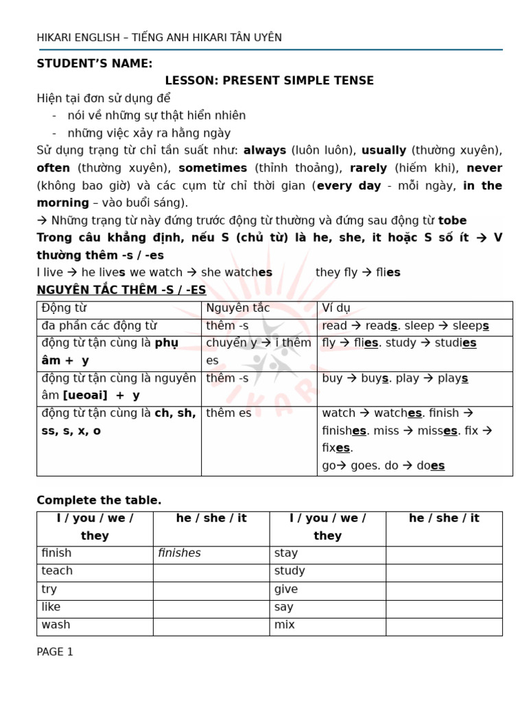 Lesson 6 Practice Present Simple Tense | PDF