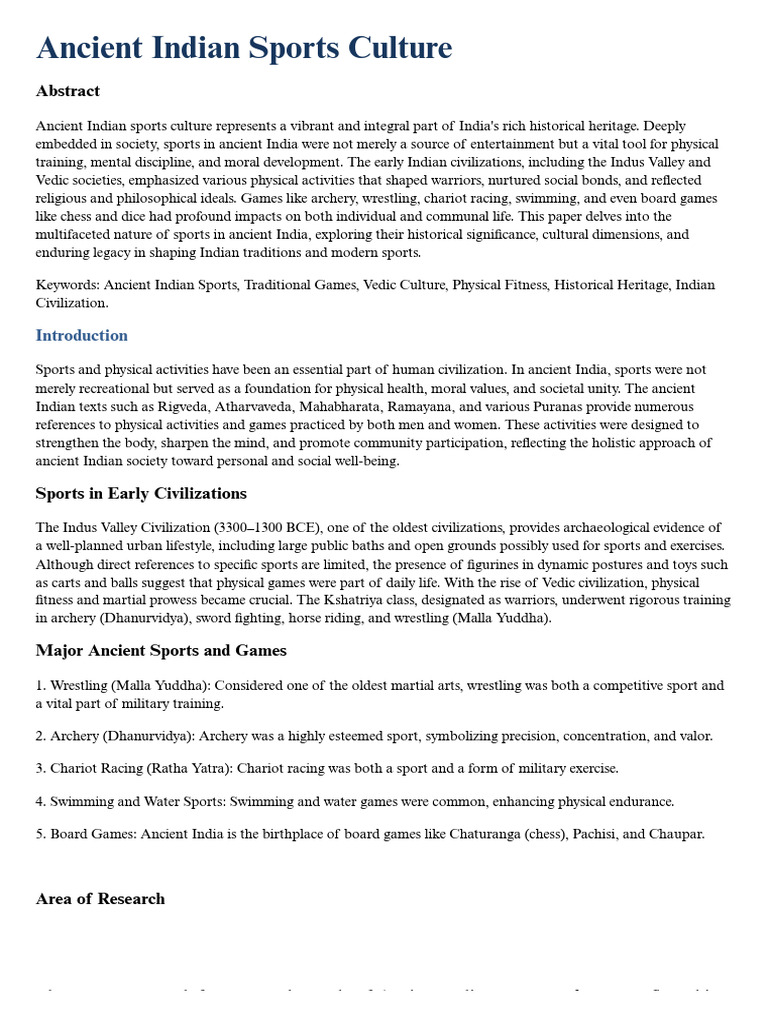Ancient Indian Sports Culture - Docx 20250313 211619 0000 | PDF | Vedas