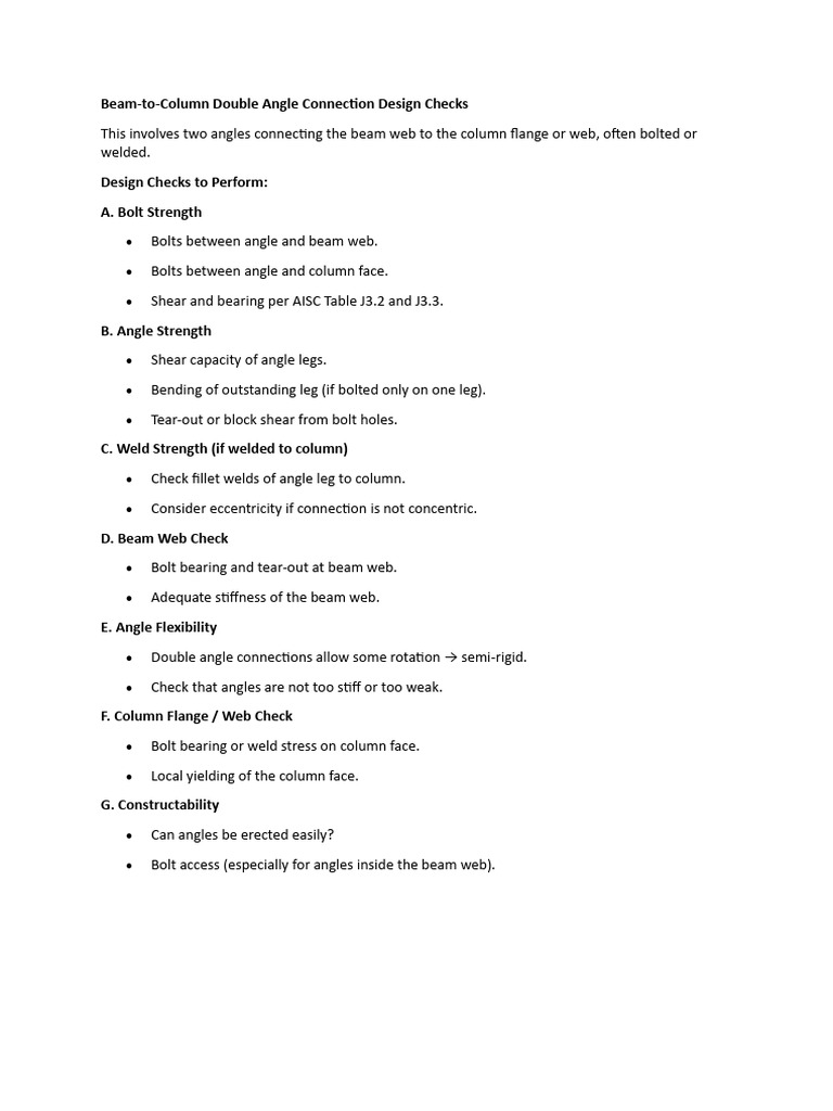 Beam To Column Double Angle Connection | PDF