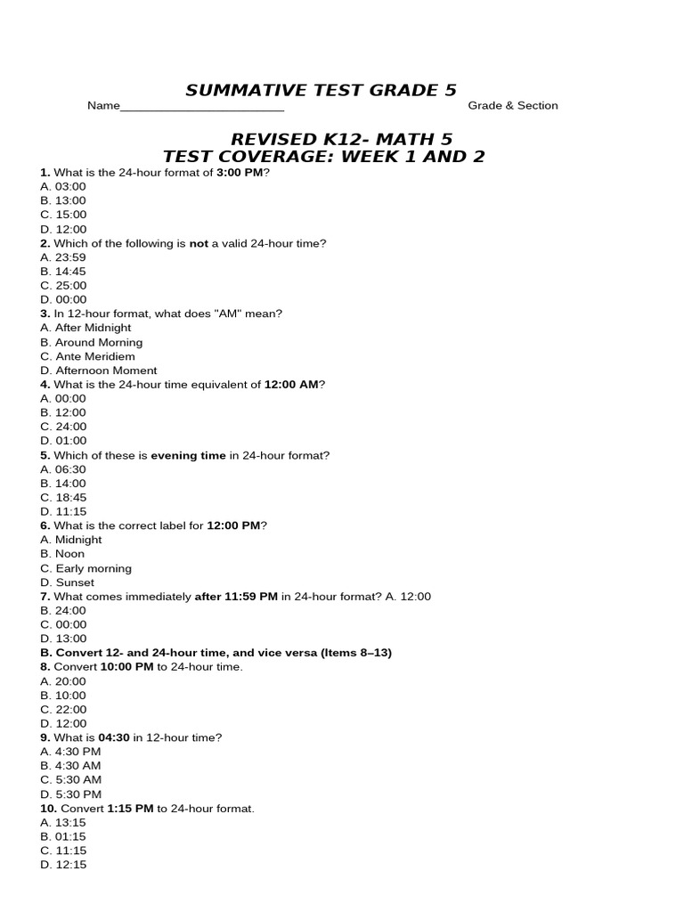 Grade 5 Math Summative Test Guide | PDF | Area | Euclid