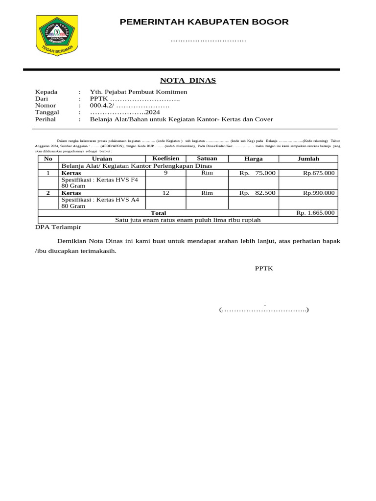 Rencana Belanja Kertas Dinas 2024 | PDF