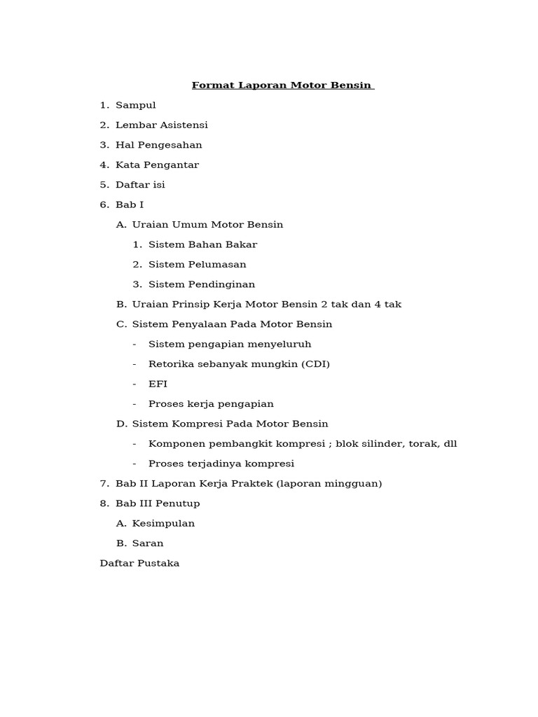 Format Laporan Motor Bensin | PDF