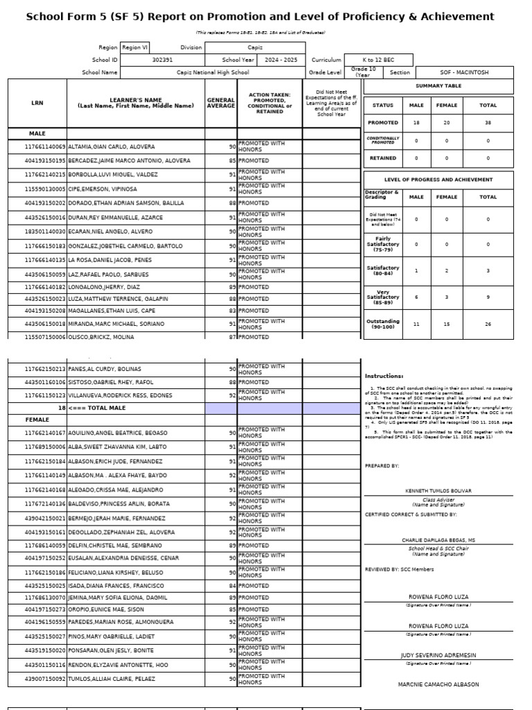 SF 5 Promotion Report 2024-2025 | PDF