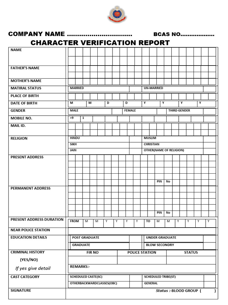 Delhi Police Character Verification Form | PDF | Access Control ...