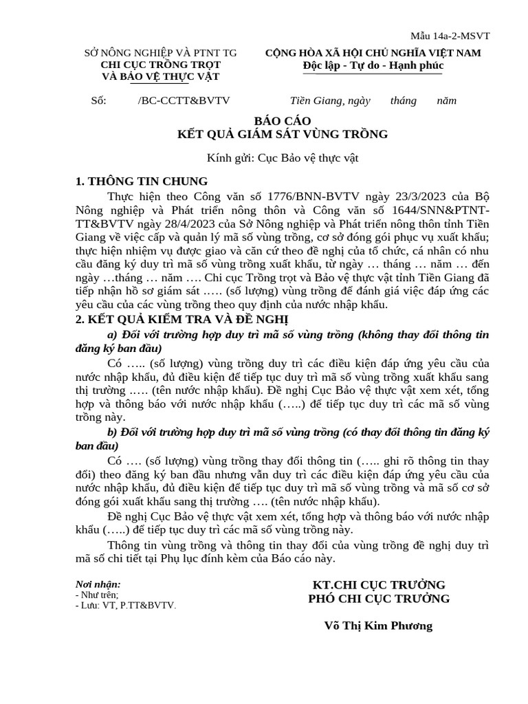 Mẫu 14a-2-MSVT- Báo Cáo Cục BVTV Đề Nghị Duy Trì Mã Số Vùng Trồng | PDF