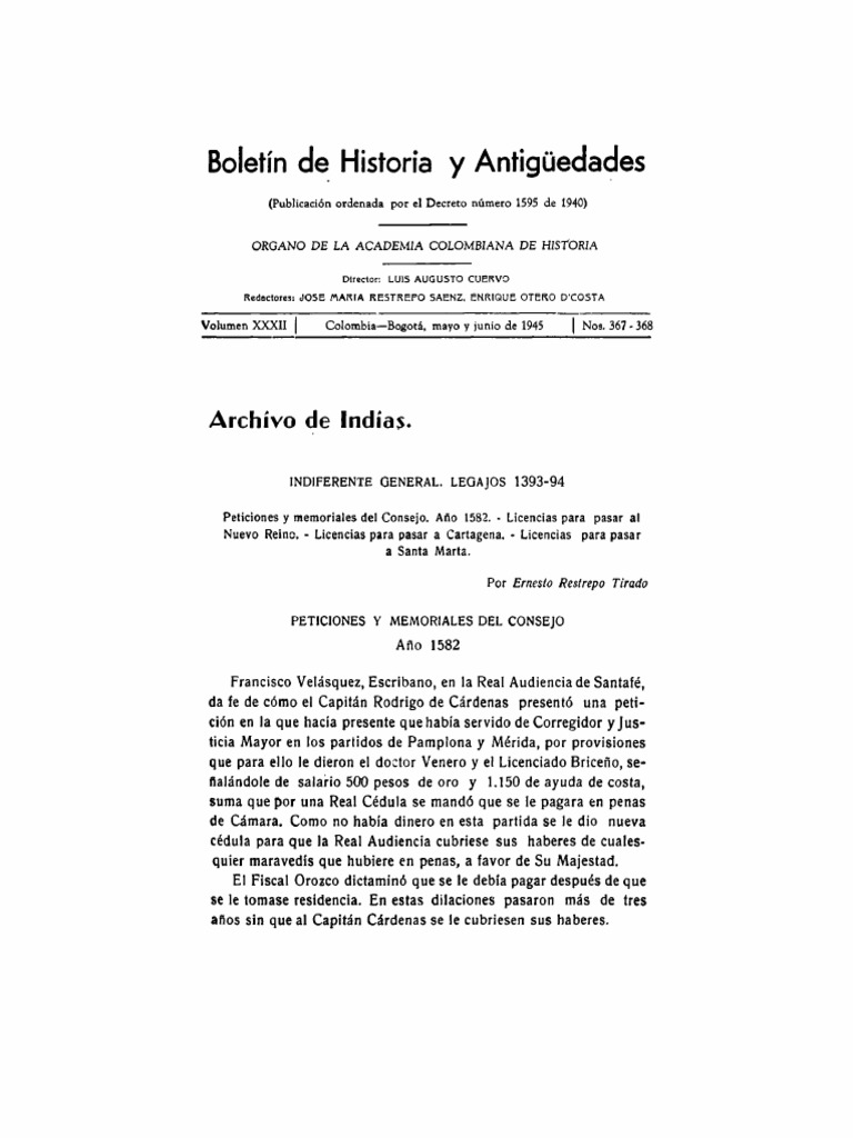 Boletín de Historia y Antigüedades, Números 367-368 | PDF | Colombia